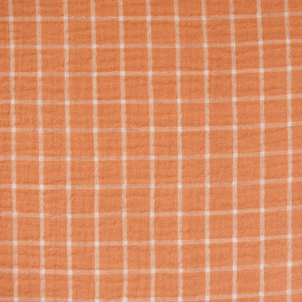 Small Windowpane Plaid Organic Cotton Double Gauze Peach/Vanilla – Style Maker Fabrics