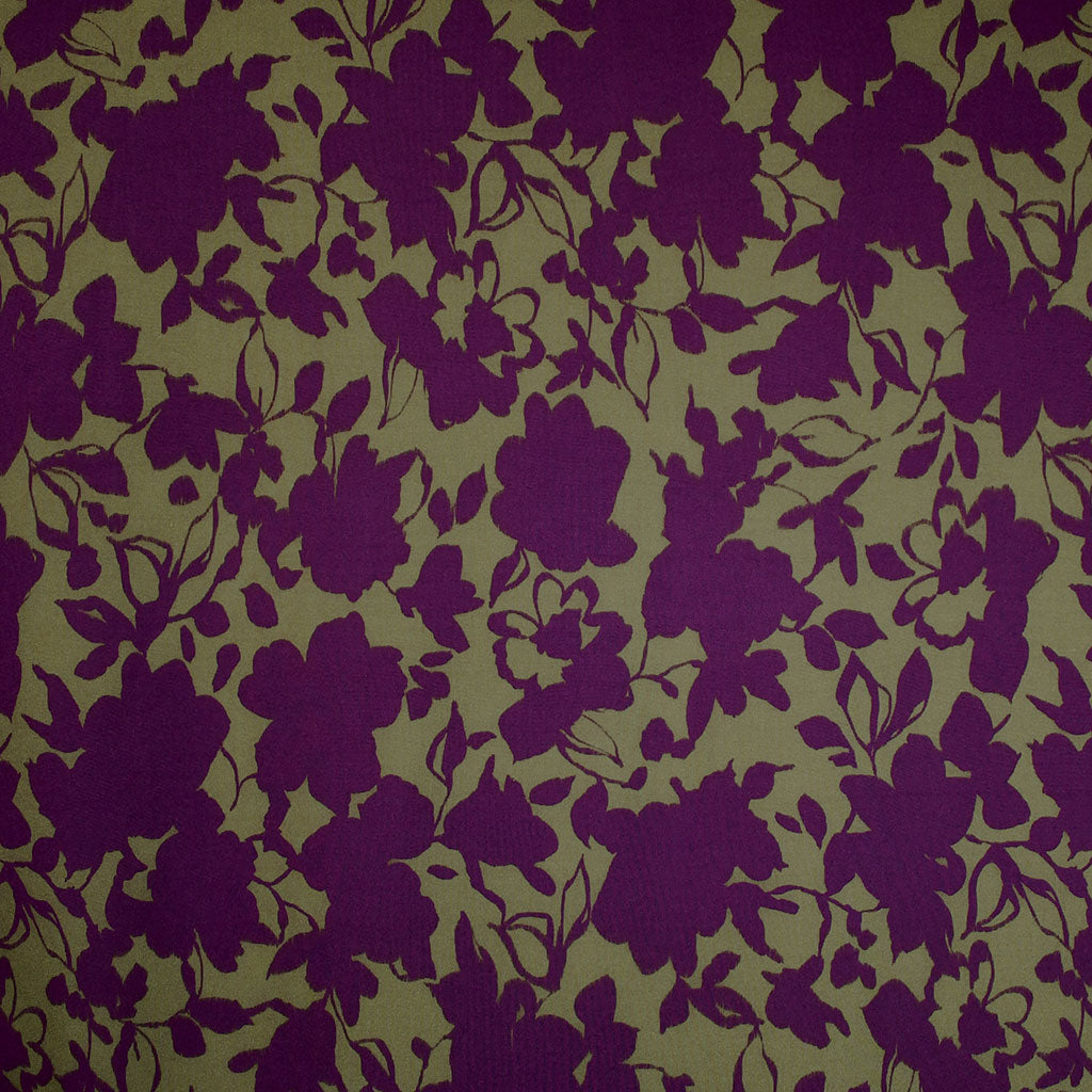 Atelier Jupe Two-Tone Silhouette Floral Rayon Olive/Aubergine – Style Maker Fabrics