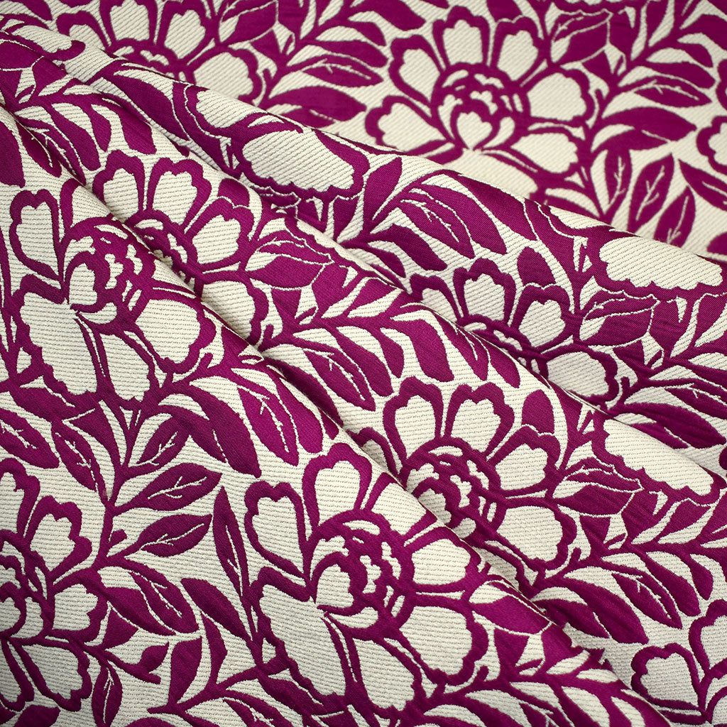 Botanical Floral Outline Silk Blend Jacquard Cream/Magenta – Style ...