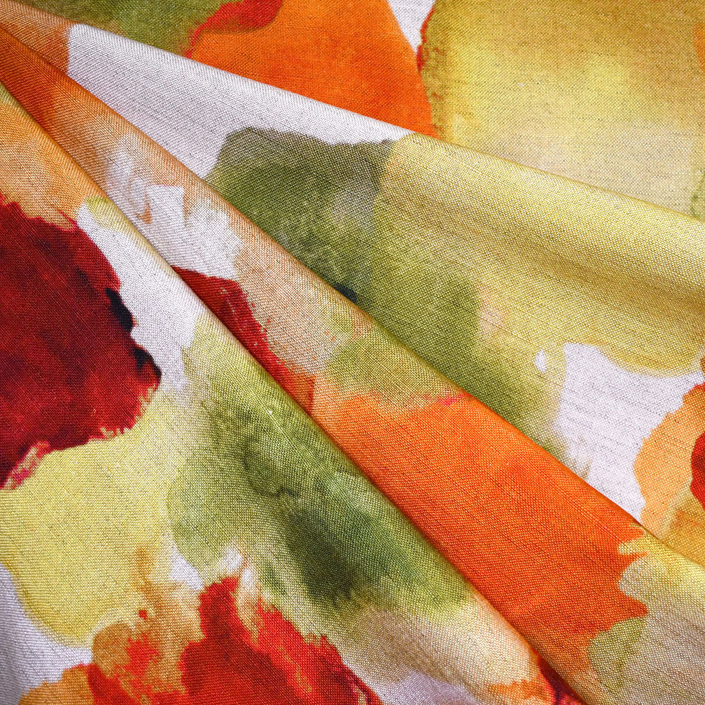 Large Abstract Floral Linen Blend Shirting Mustard/Olive – Style Maker ...
