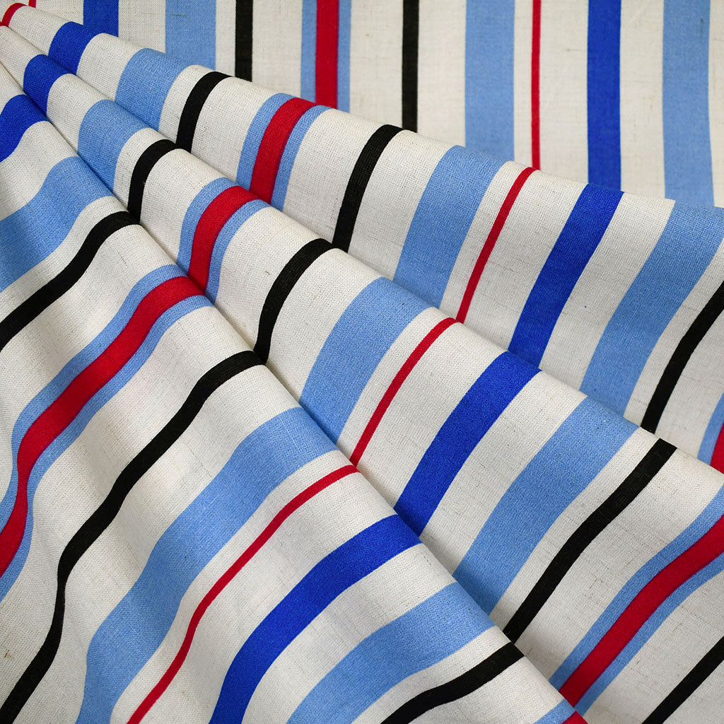 Repeating Stripe Rayon Challis Heather Creaml/Blue – Style Maker Fabrics