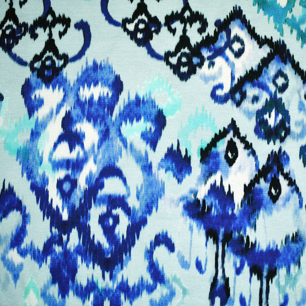 Watercolor Ikat Print Jersey Knit Blue/Aqua – Style Maker Fabrics