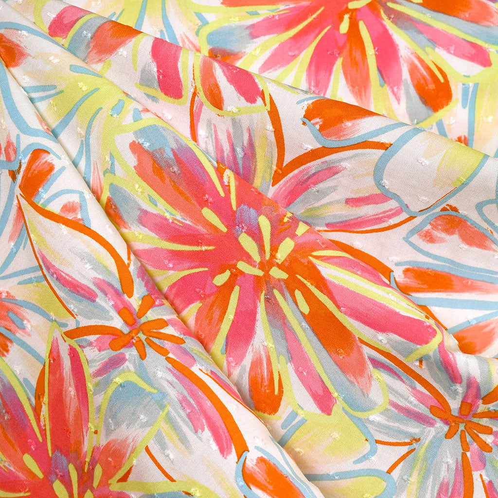 Artistic Summer Floral Rayon Voile Clip Dot Vanilla/Multi – Style Maker ...