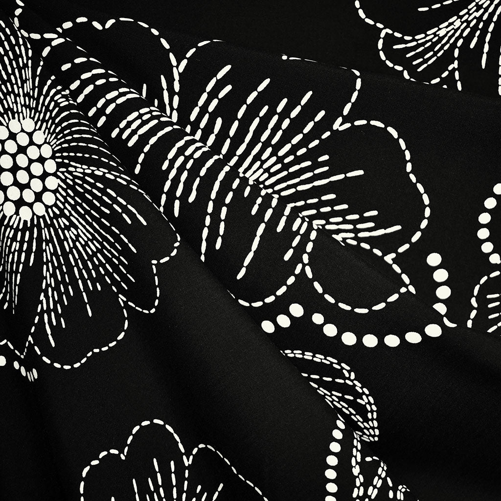 Large Scale Stitch Floral Rayon Poplin Black/Vanilla SY – Style Maker ...