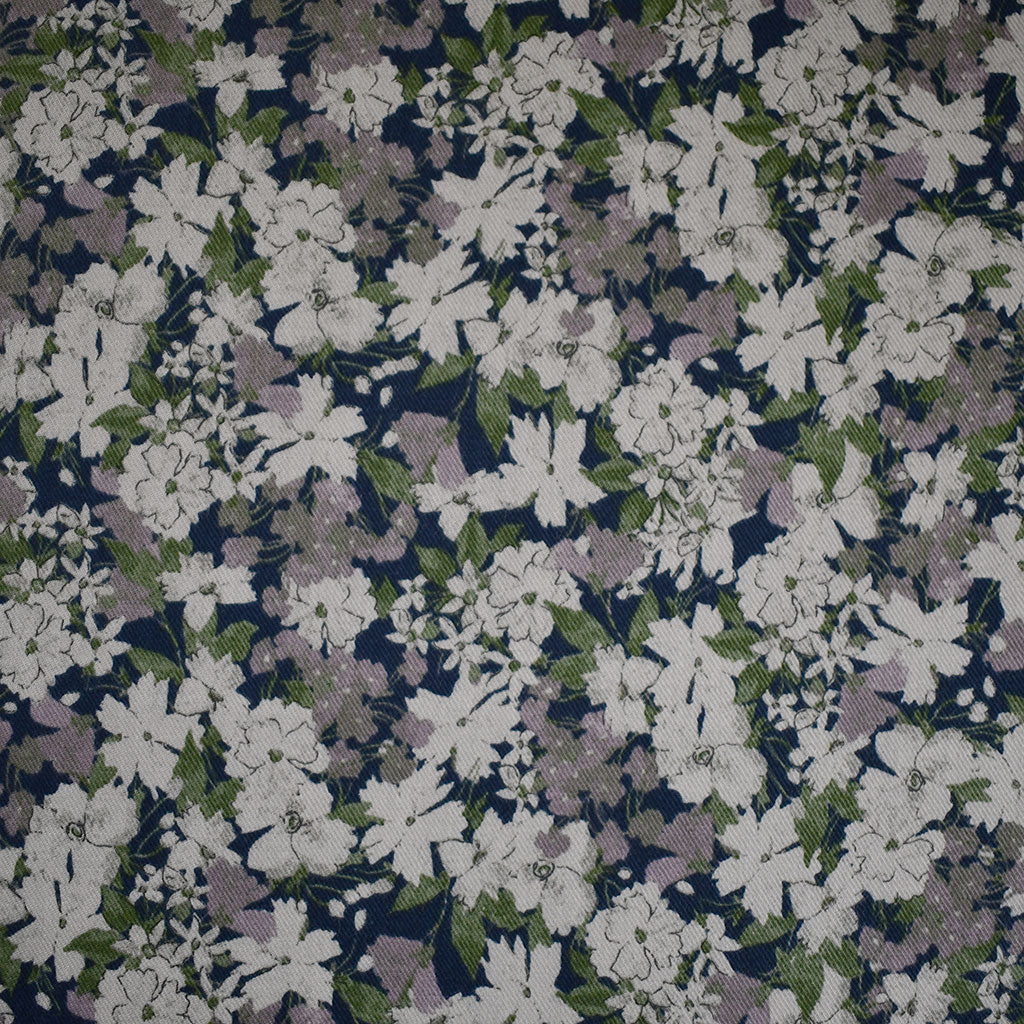 Japanese Layered Floral Collage Viella Twill Shirting Navy/Orchid ...