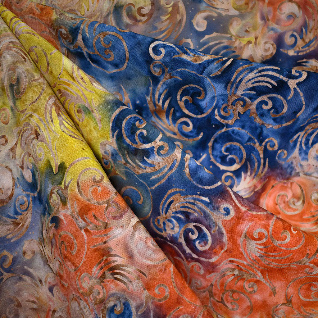 Winding Scrolls Exclusive Rayon Batik Rust/Multi – Style Maker Fabrics