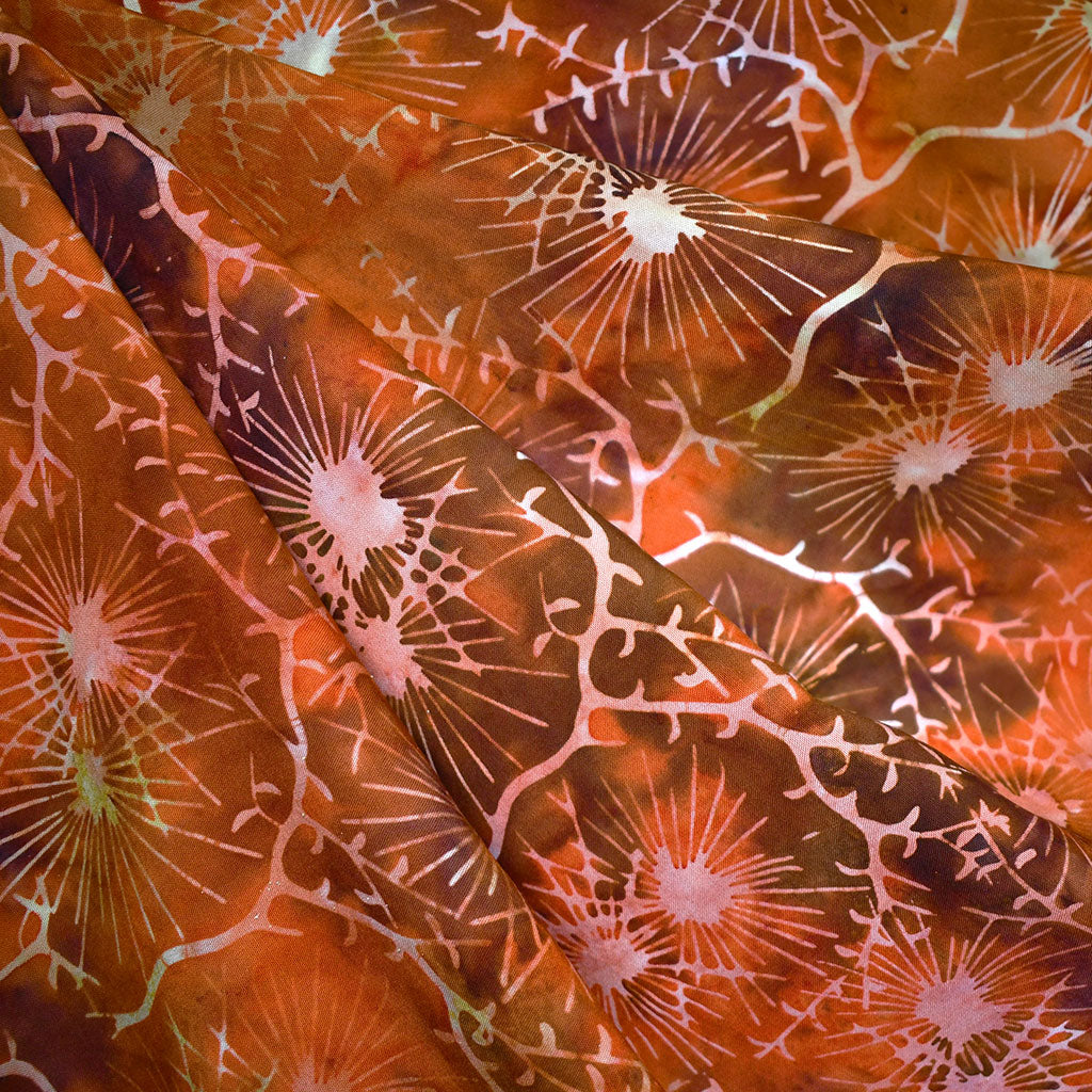 Layered Burst Floral Exclusive Rayon Batik Rust – Style Maker Fabrics