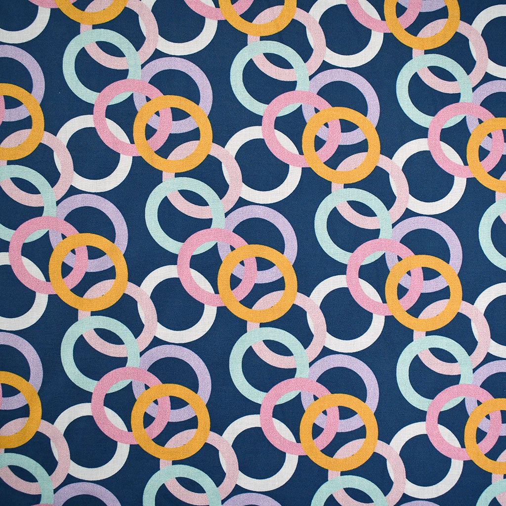 Designer Interlocking Rings Cotton Lawn Blue/Multi – Style Maker Fabrics