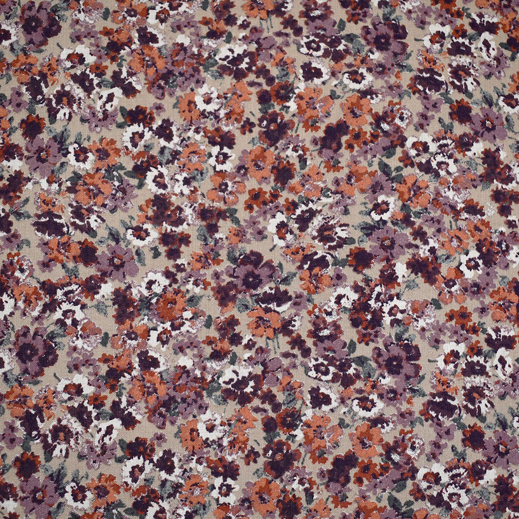 Designer Mottled Floral Cotton Lawn Plum/Latte – Style Maker Fabrics
