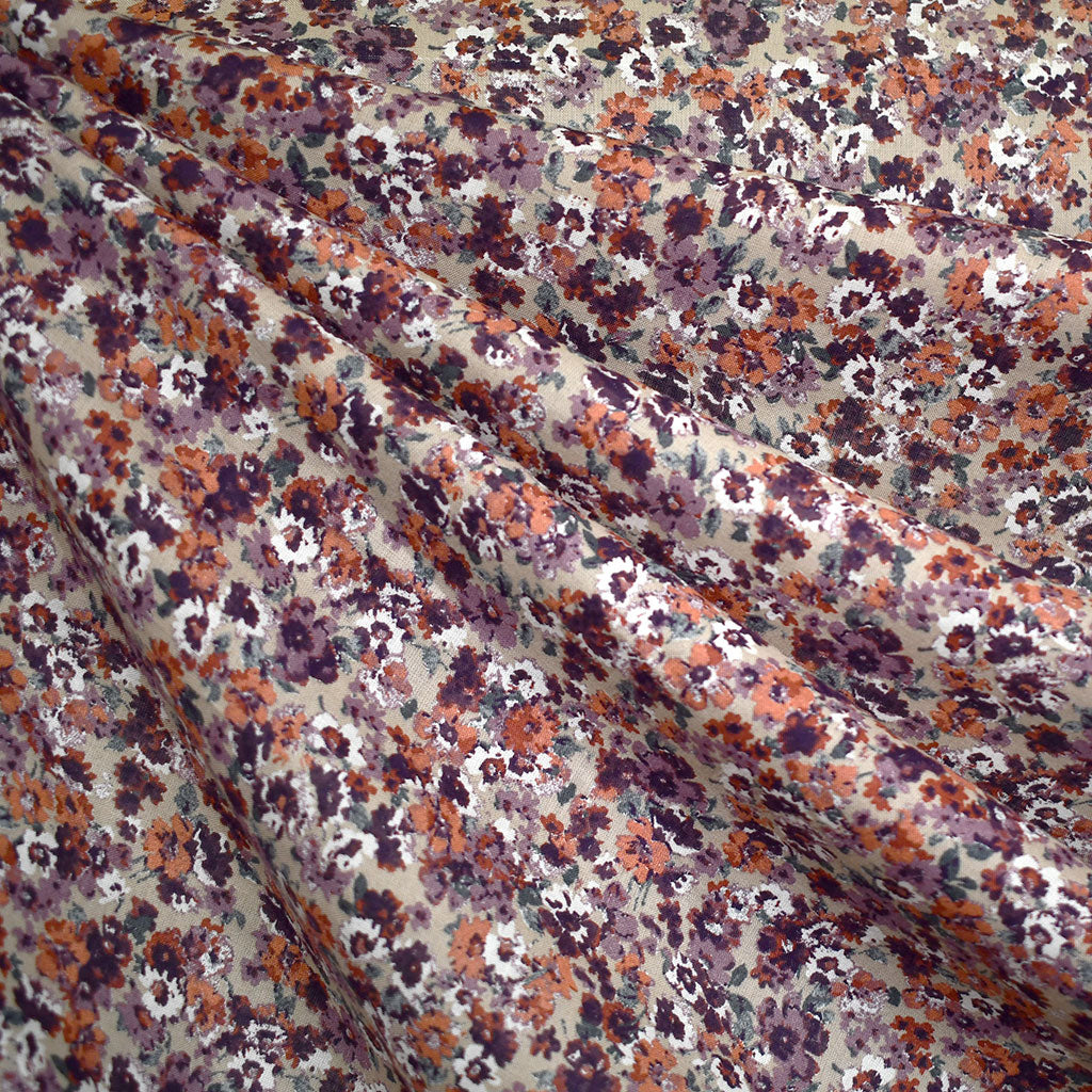 Designer Mottled Floral Cotton Lawn Plum/Latte – Style Maker Fabrics