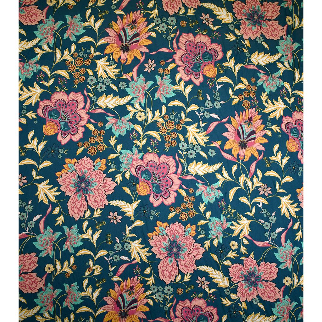 Designer Jacobean Vine Floral Rayon Voile Ocean/Multi – Style Maker Fabrics