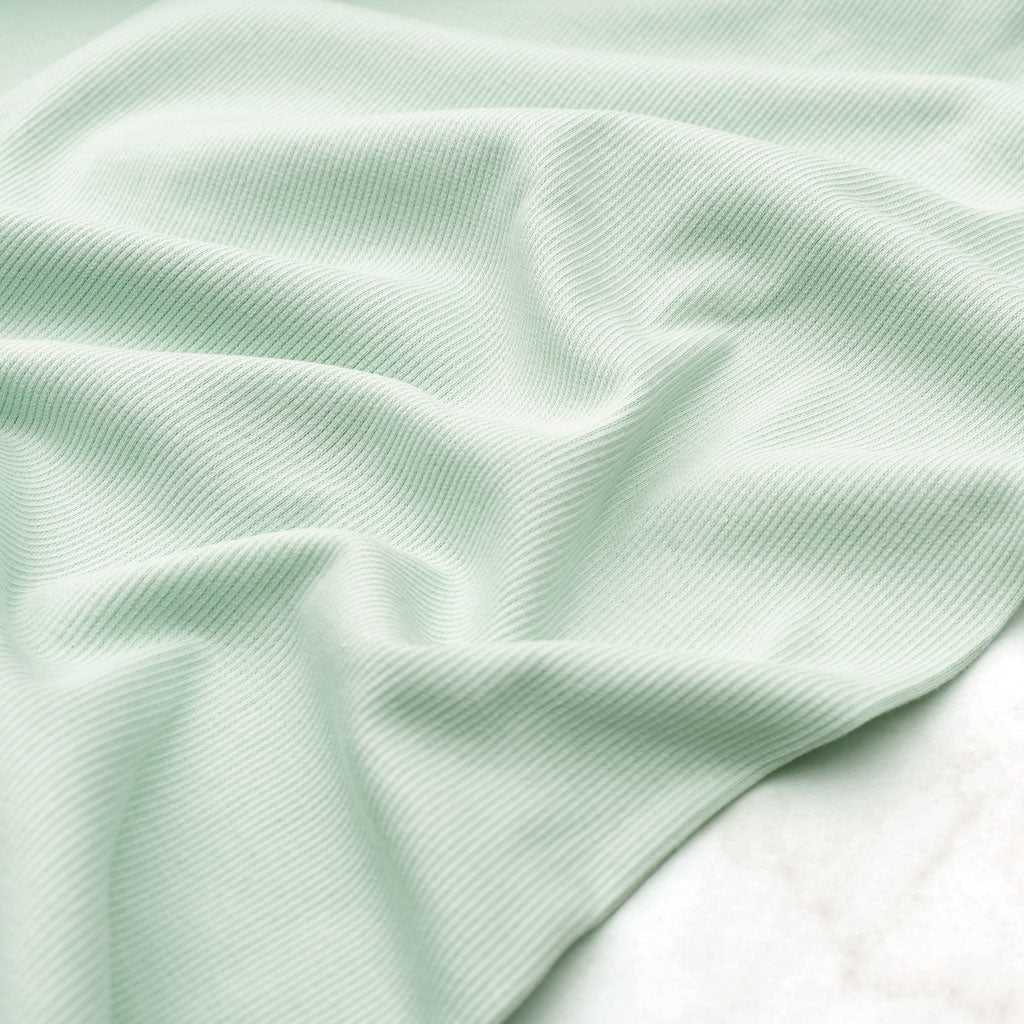See You at Six Solid Cotton Ribbing Green Glass – Style Maker Fabrics