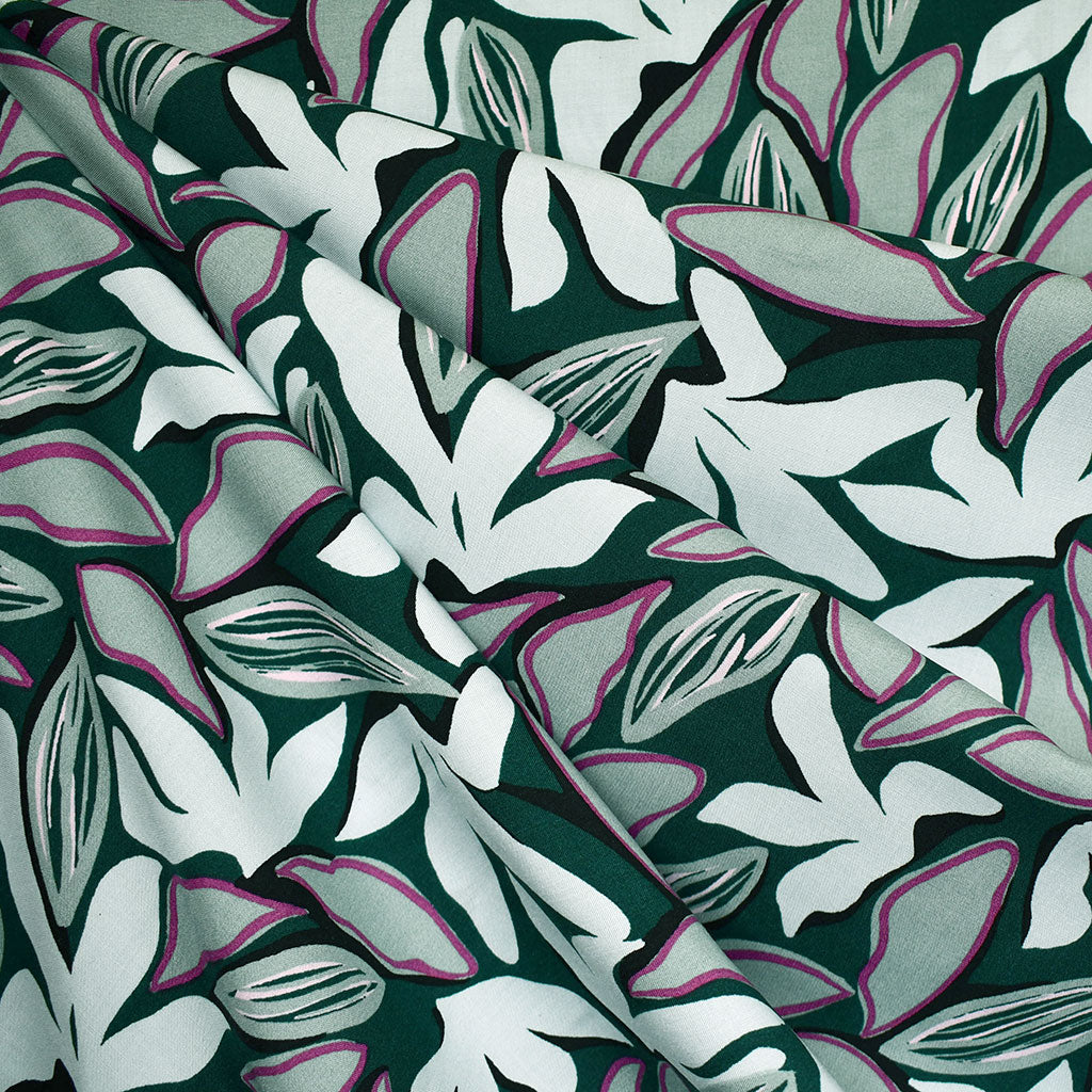 Modern Abstract Leaves Rayon Challis Evergreen/Sea Glass – Style Maker ...