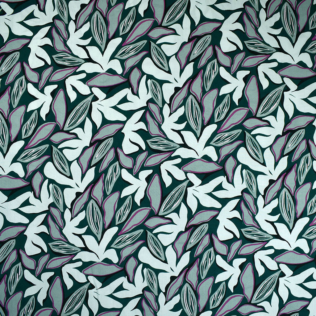 Modern Abstract Leaves Rayon Challis Evergreen/Sea Glass – Style Maker ...