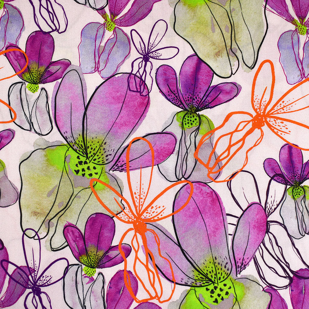 Artistic Orchid Floral Digital Print Rayon Challis Blush/Lime SY ...