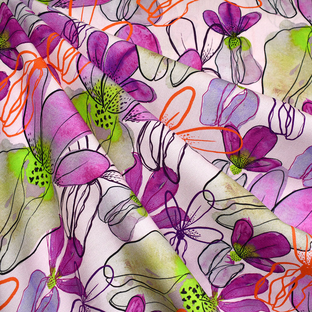 Artistic Orchid Floral Digital Print Rayon Challis Blush/Lime SY ...