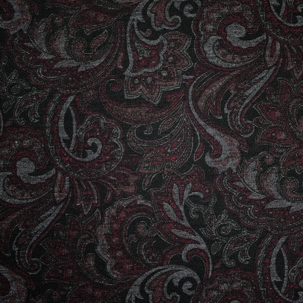 Tonal Filigree Floral Printed Ponte Knit Black/Wine – Style Maker Fabrics