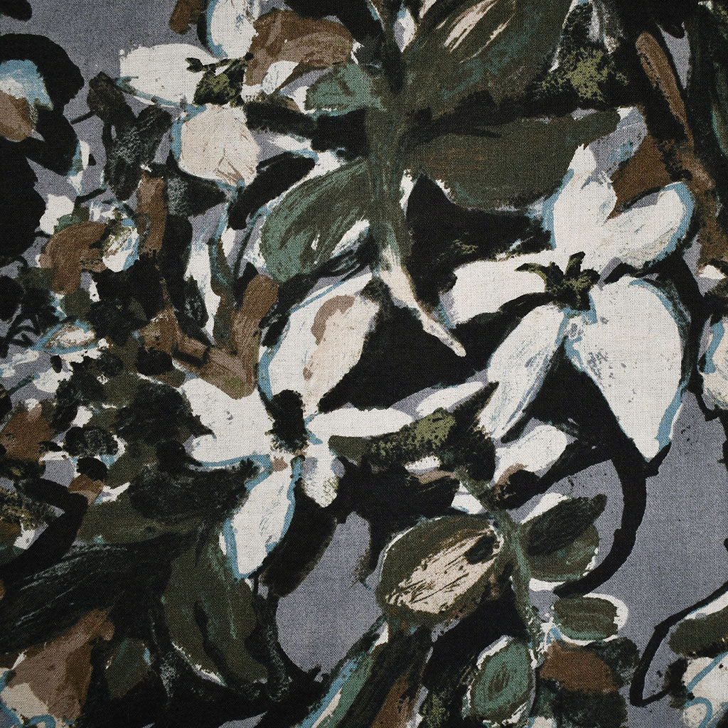 Japanese Layered Mottled Floral Linen Blend Shirting Black/Slate ...