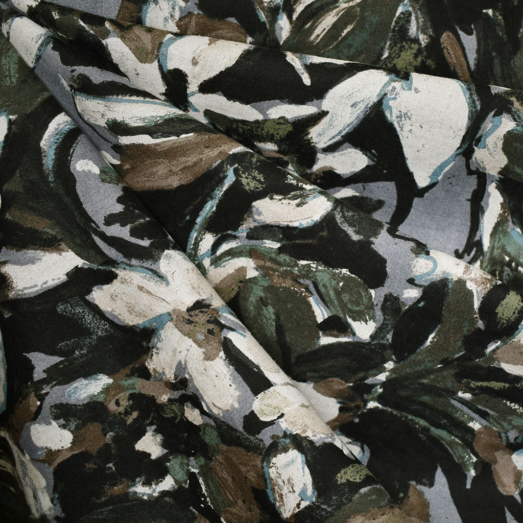 Japanese Layered Mottled Floral Linen Blend Shirting Black/Slate ...