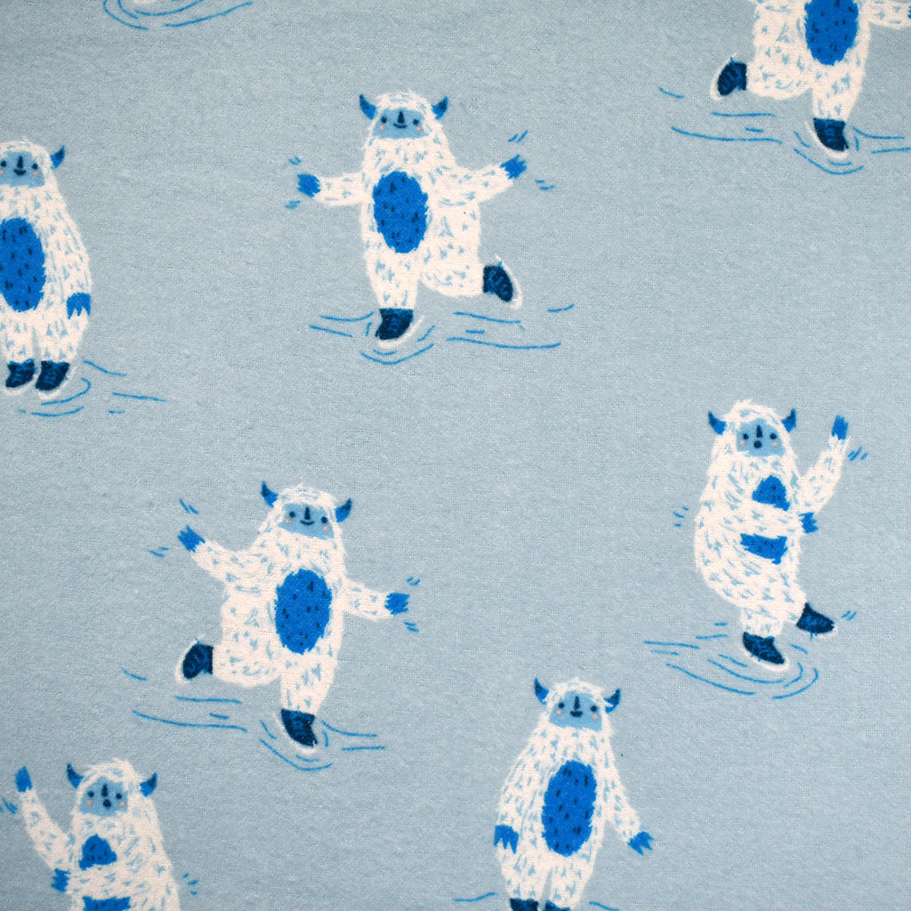 Snuggles Yappi Yeti Skaters Cozy Flannel Sky Blue – Style Maker Fabrics