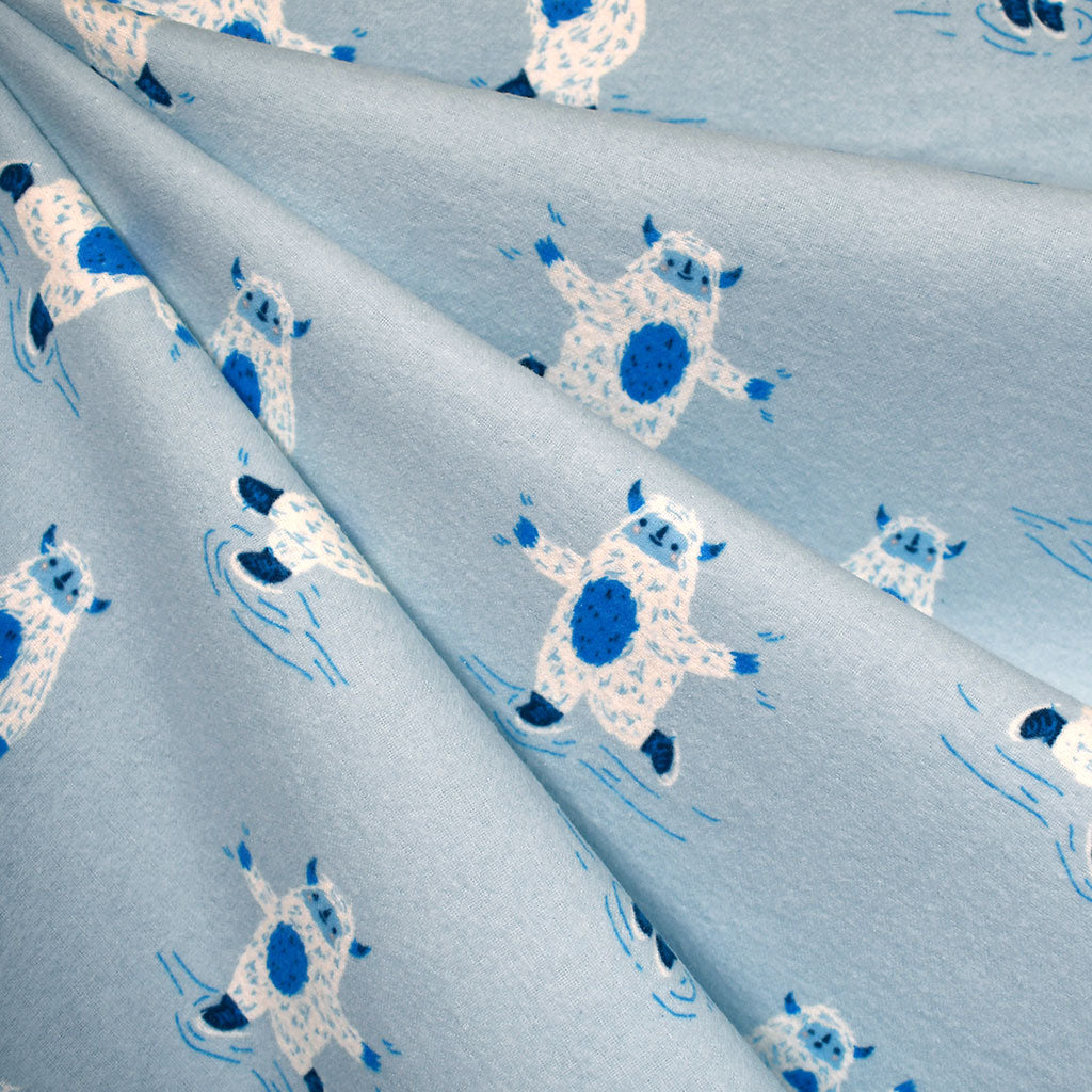 Snuggles Yappi Yeti Skaters Cozy Flannel Sky Blue – Style Maker Fabrics