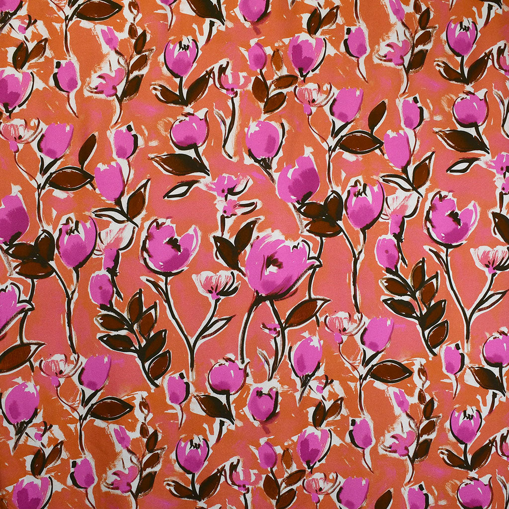 Painterly Tulip Floral Rayon Twill Shirting Coral/Fuchsia – Style Maker ...