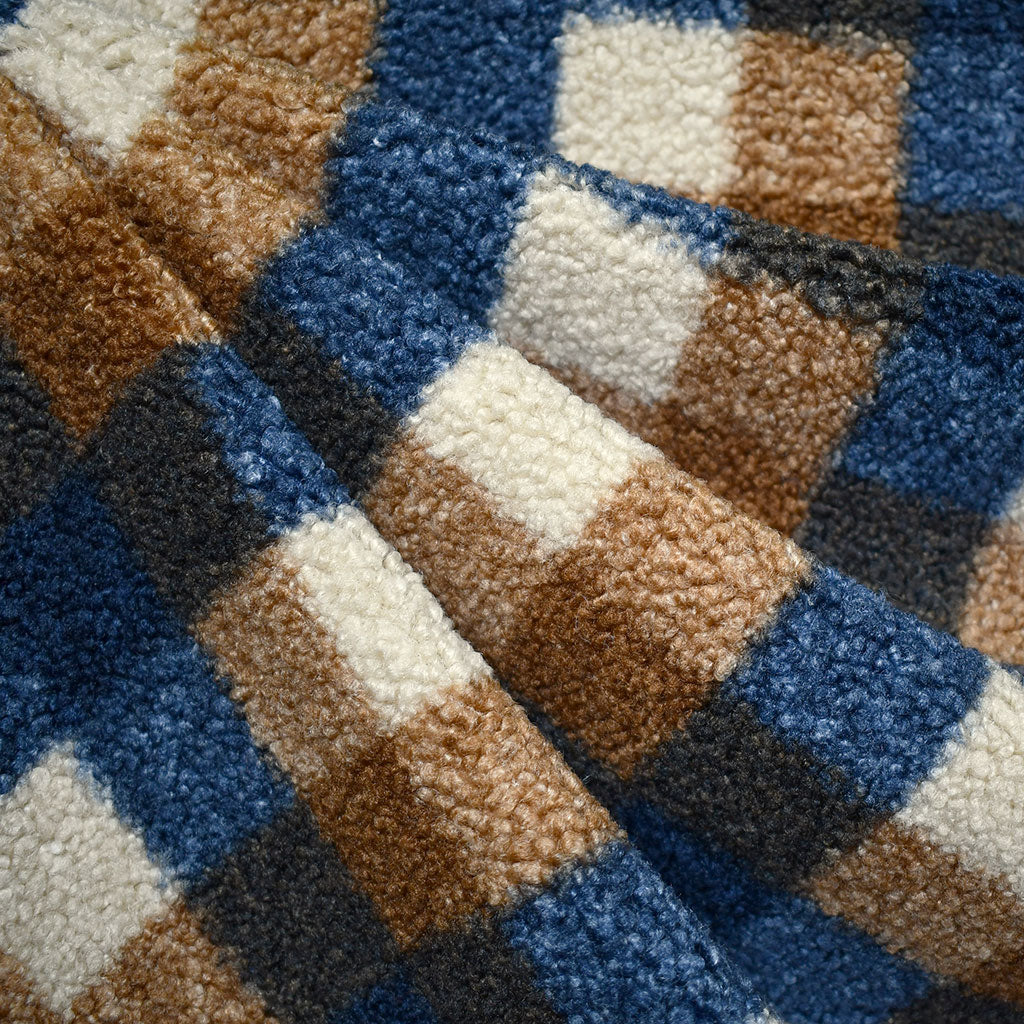 Colorful Check Teddy Boucle Fleece Navy/Natural – Style Maker Fabrics