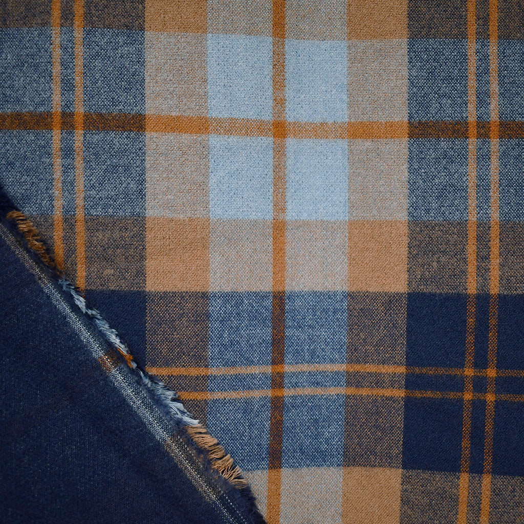 Soft Plush Reversible Grid Plaid Coating Denim/Caramel – Style Maker ...