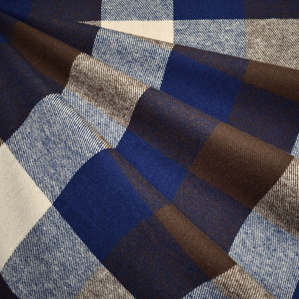 Large Check Plaid Flannel Twill Shirting Espresso/Sapphire – Style ...