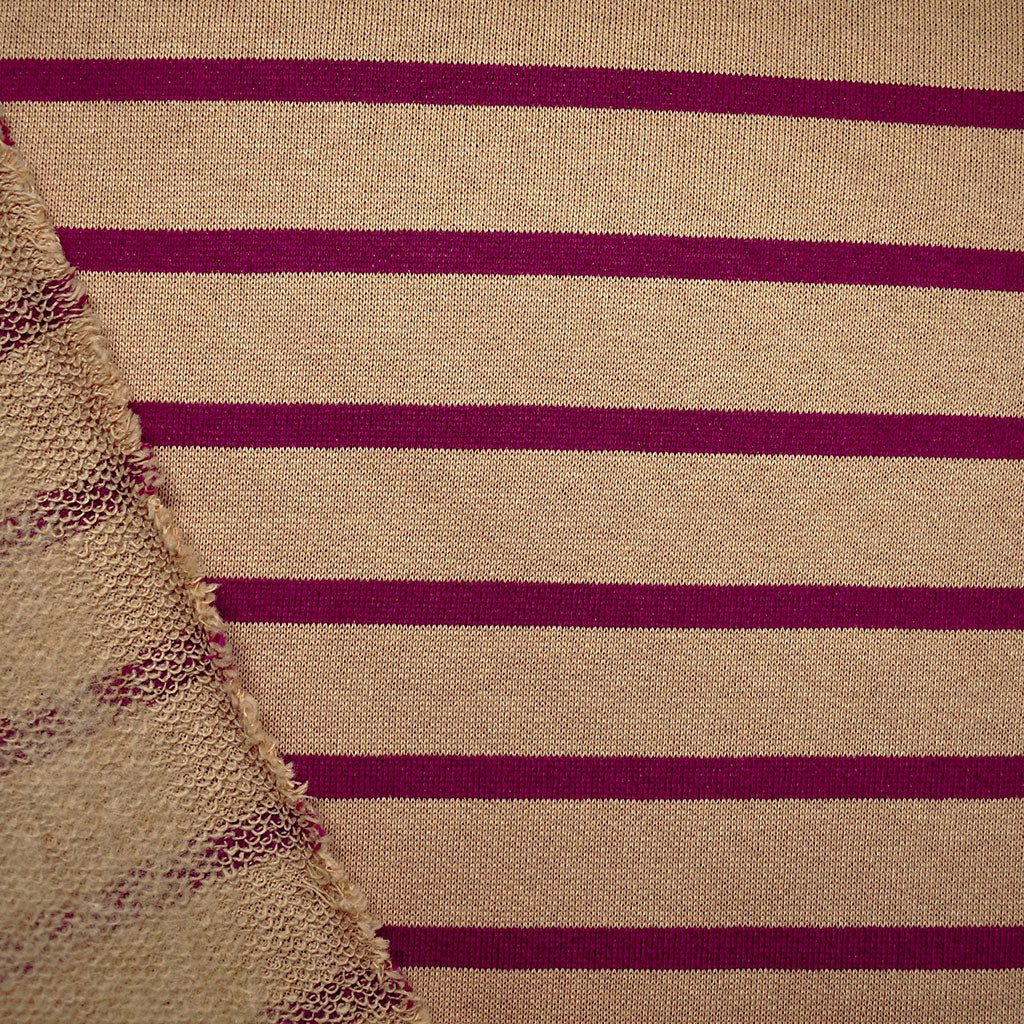 Wide Breton Stripe Plush French Terry Camel/Plum SY – Style Maker Fabrics