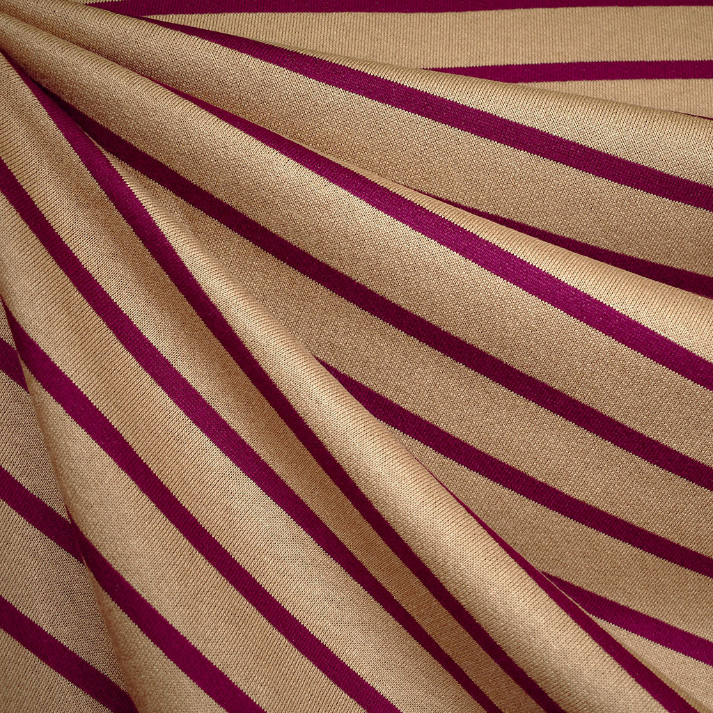 Wide Breton Stripe Plush French Terry Camel/Plum SY – Style Maker Fabrics