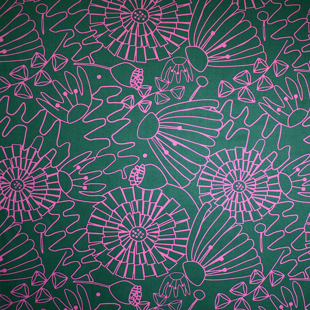 Graphic Floral Outline Cotton Poplin Shirting Forest/Pink – Style Maker ...