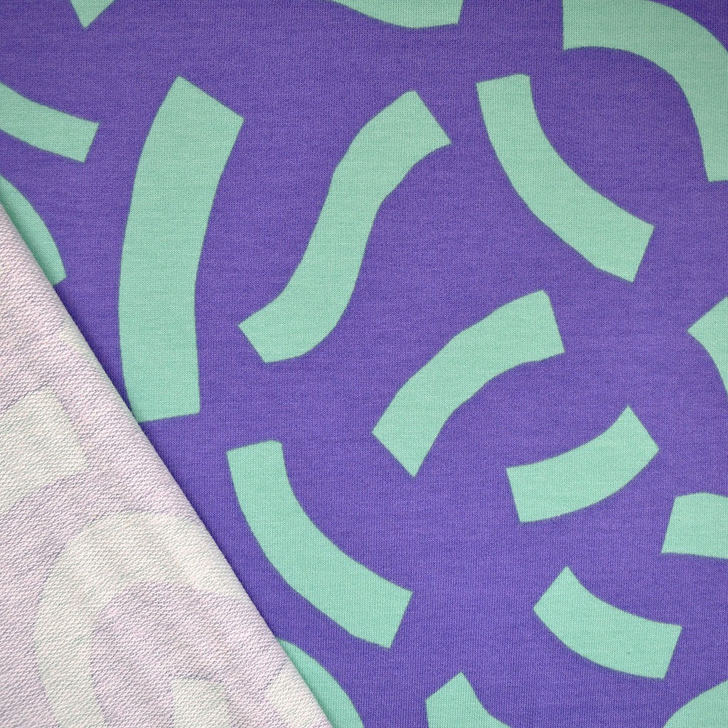 Squiggly Shapes Jersey French Terry Violet/Aqua – Style Maker Fabrics