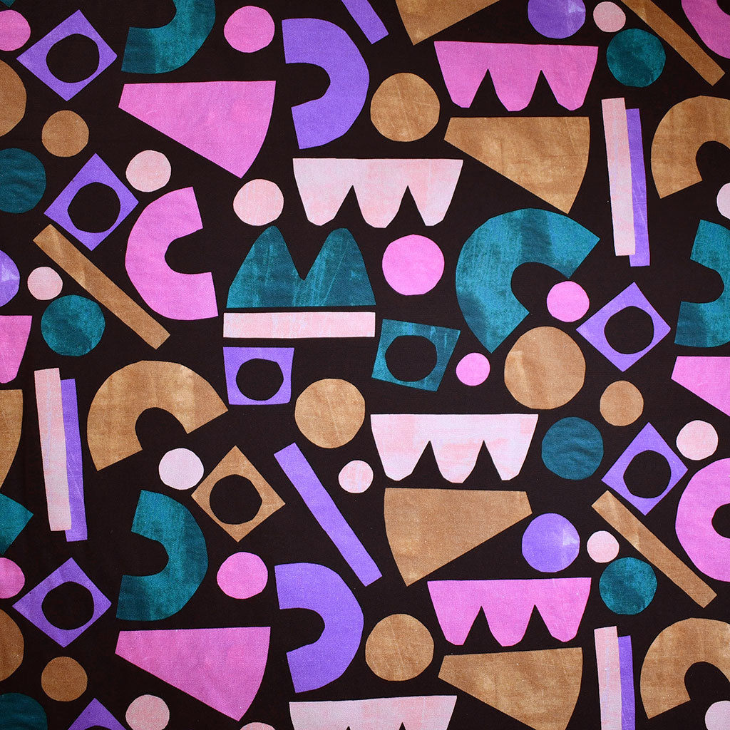 Painterly Geometric Shapes Cotton Canvas Black/Multi – Style Maker Fabrics