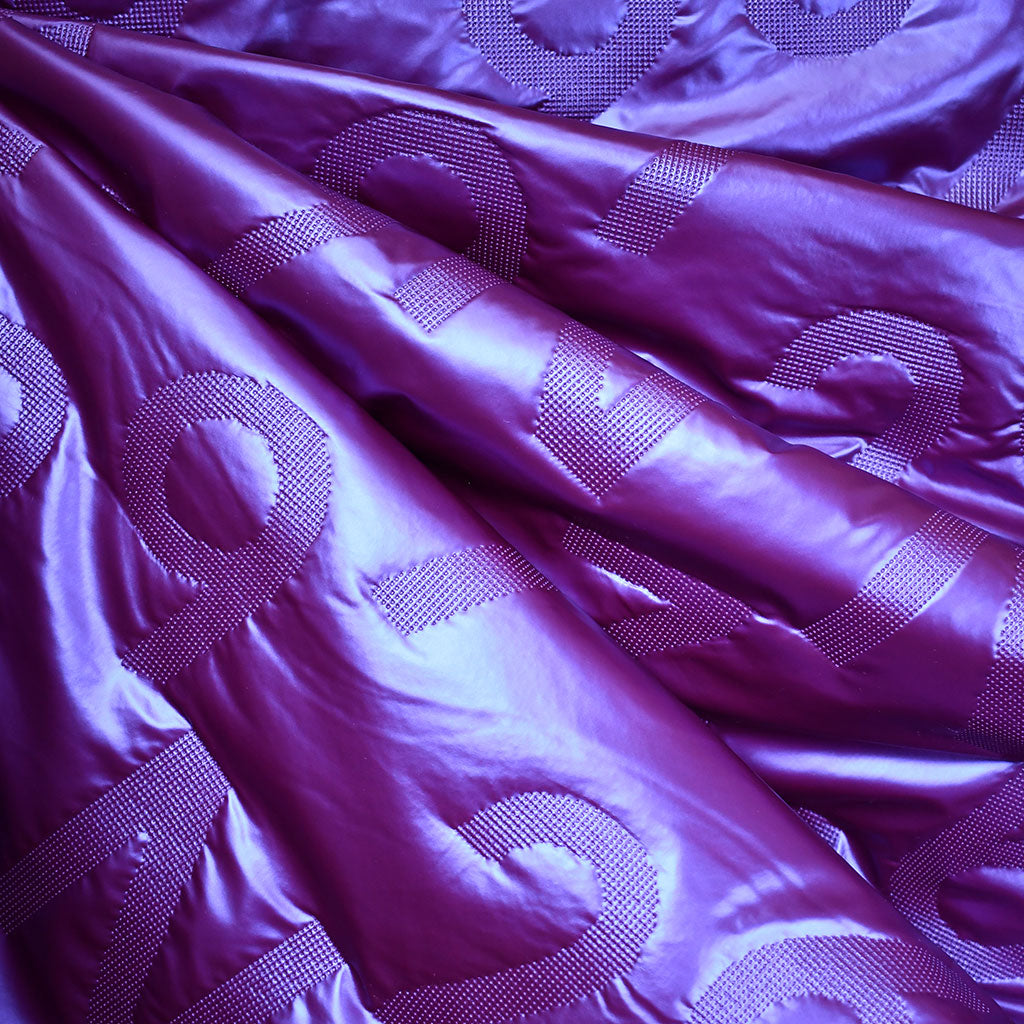Lustrous Alphanumeric Quilted Puff Coating Purple – Style Maker Fabrics