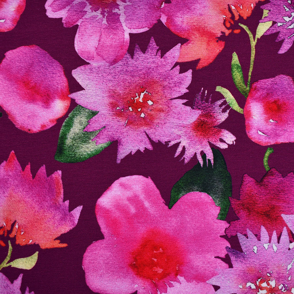 Watercolor Tonal Floral Cotton Jersey Knit Raspberry/Fuchsia – Style ...
