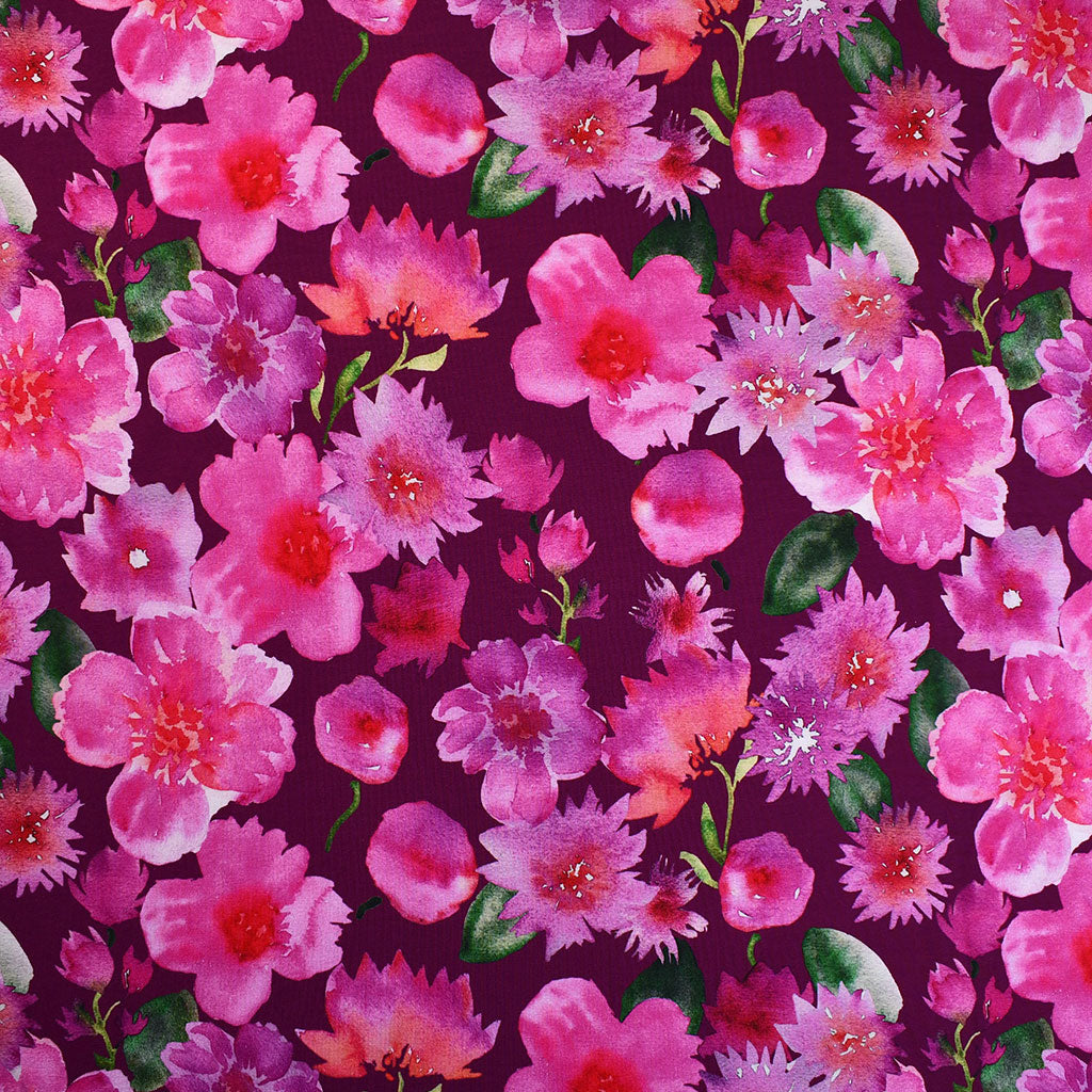 Watercolor Tonal Floral Cotton Jersey Knit Raspberry/Fuchsia – Style ...