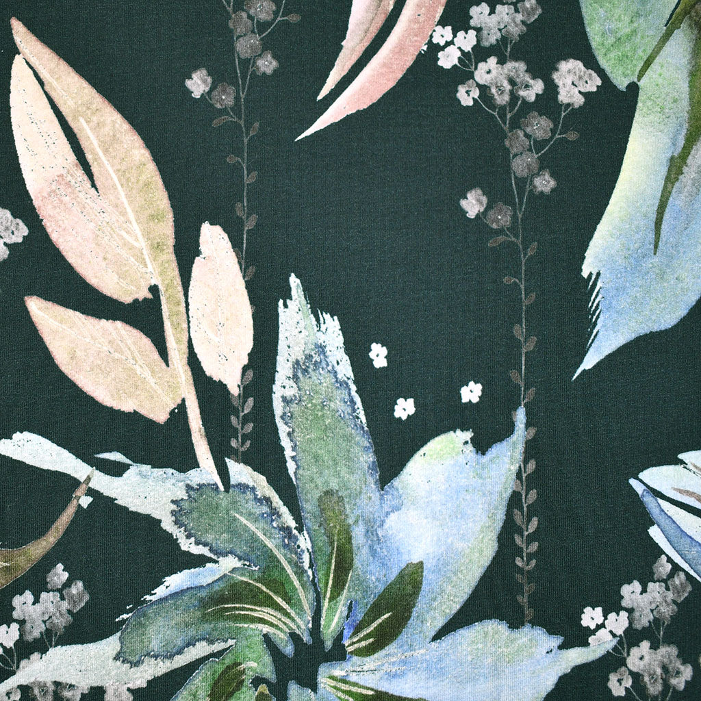 Watercolor Floral Digital Print Cotton Jersey Knit Evergreen/Aqua SY ...