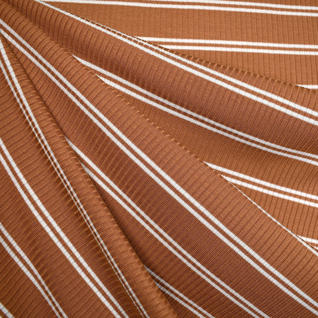 meetMilk Derby Stripe Ribbed Rayon Jersey Knit Toffee – Style Maker Fabrics
