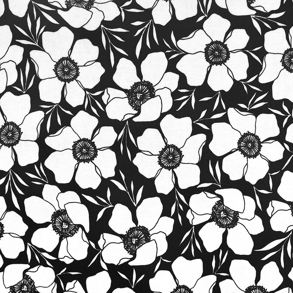 Illustrations Poppy Floral Laminated Cotton Black/Vanilla – Style Maker ...