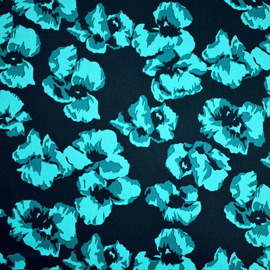 Abstract Tonal Floral Stretch Sateen Midnight/Turquoise – Style Maker ...