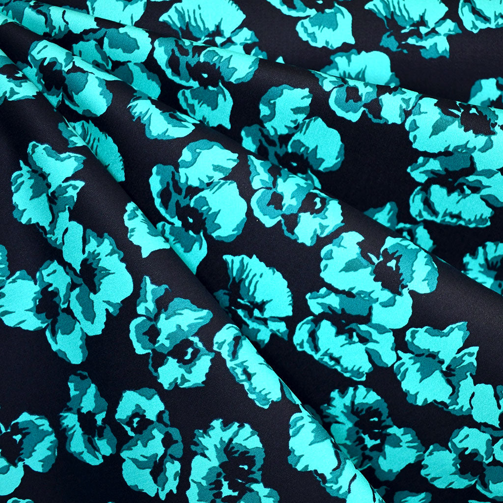 Abstract Tonal Floral Stretch Sateen Midnight/Turquoise – Style Maker ...