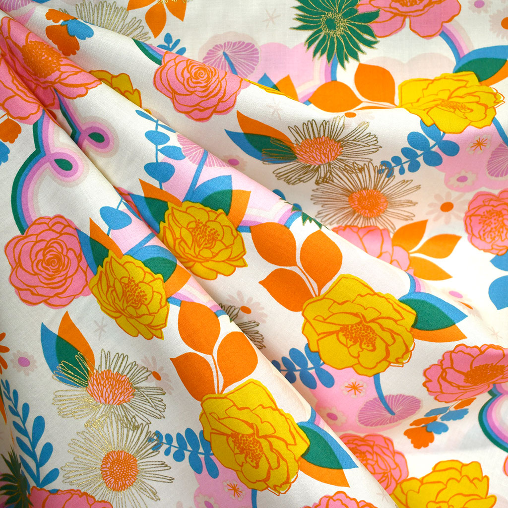 Reverie Meander Floral Metallic Premium Cotton Natural SY – Style Maker ...