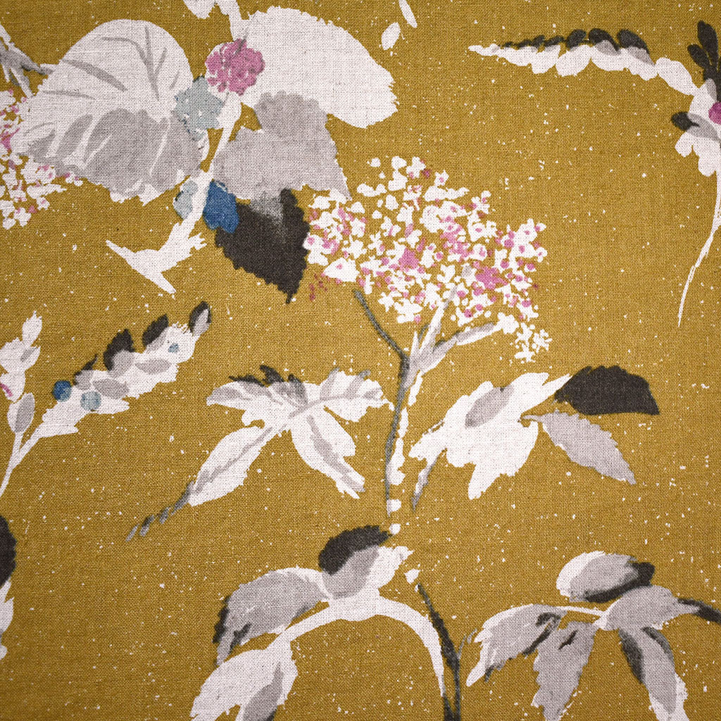 Japanese Watercolor Scattered Floral Linen Blend Shirting Mustard ...