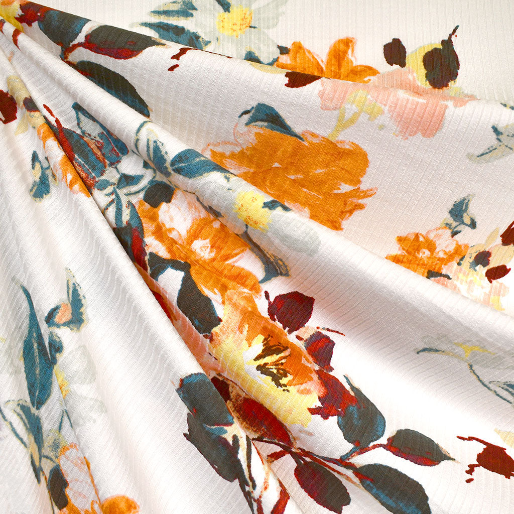 Painterly Floral Print Wide Rib Sweater Knit Vanilla/Peach SY – Style ...